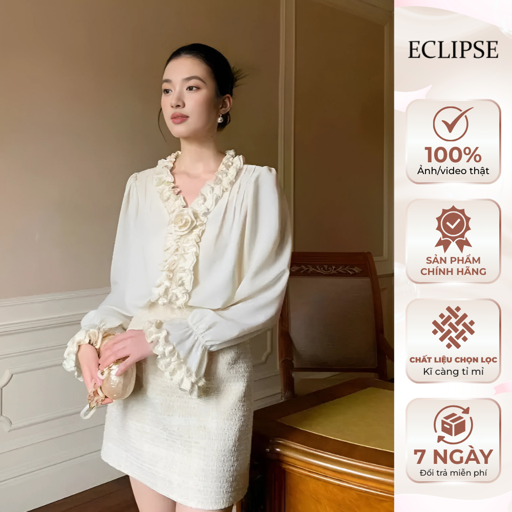 Sơ mi bèo hoa hồng ngực Ruffle Blouse ECLIPSE CLOTHING | Shopee Việt Nam