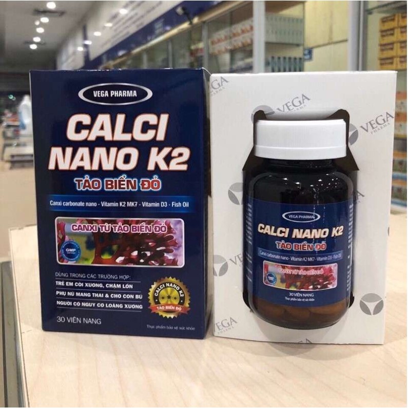 (Hộp 30 viên) Viên uống Canxi tảo biển Calci Nano K2 Vega - Cung cấp Canxi, D3k2 phòng ngừa còi ...