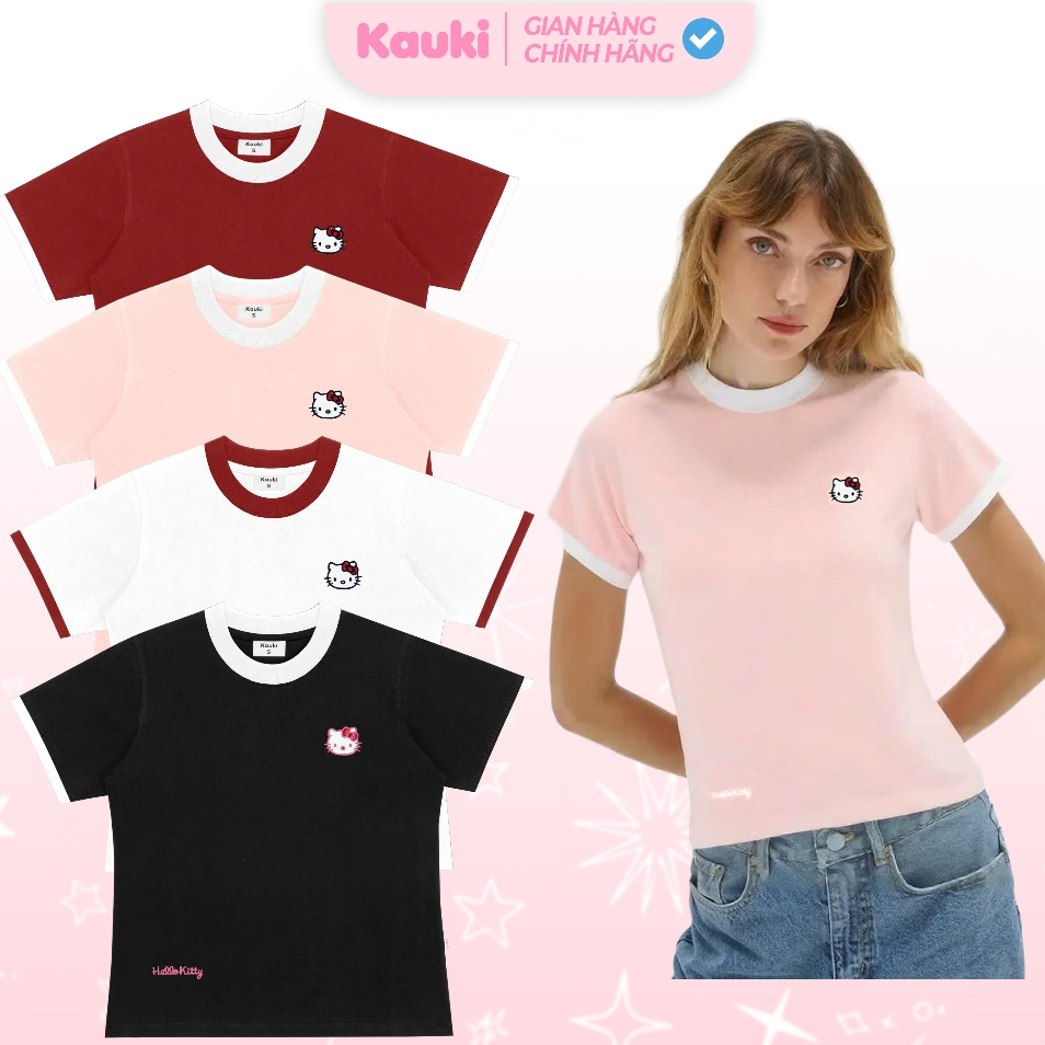 Áo Thun Baby Tee Phối 2 màu Thêu Hello Kitty cao cấp Cotton BBT67 ...