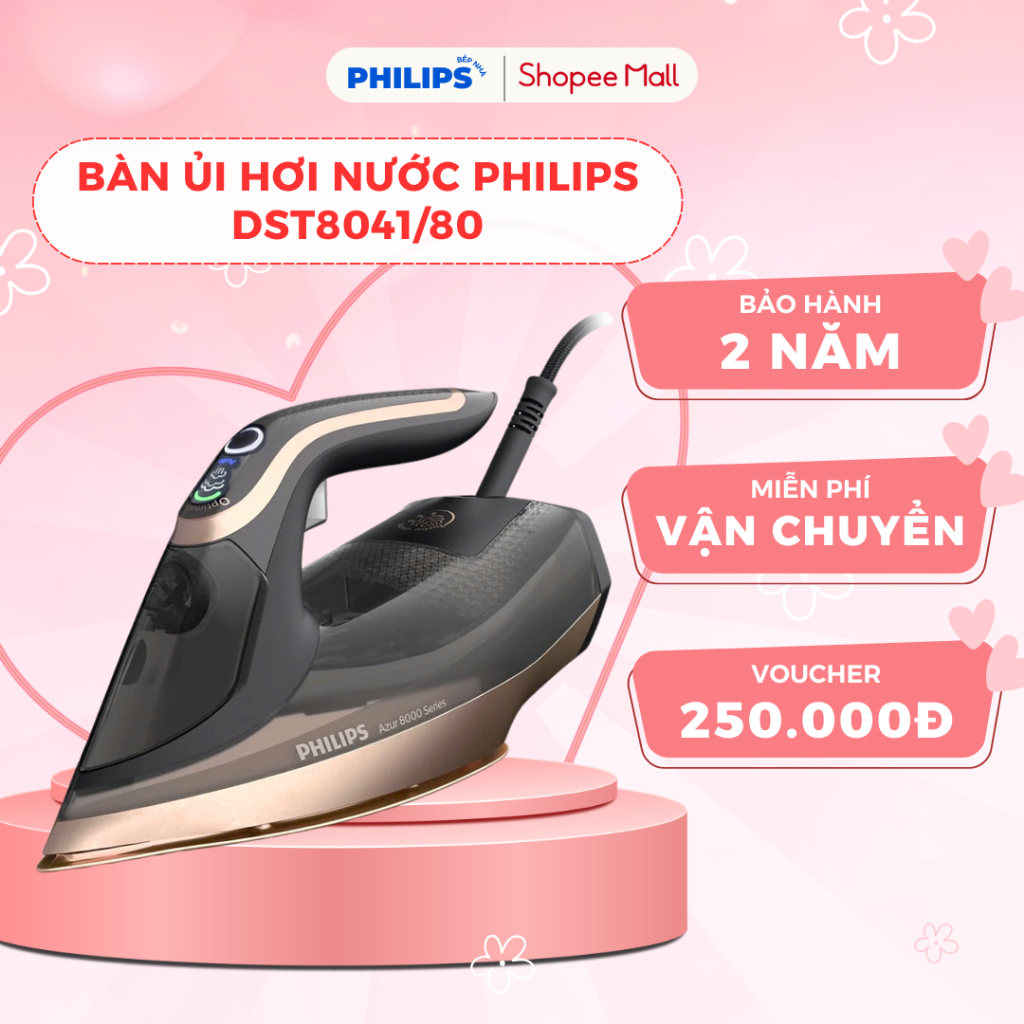 Bàn ủi hơi nước PHILIPS DST8041/80 (3000W) Không gây vết cháy, Tự ngắt ...