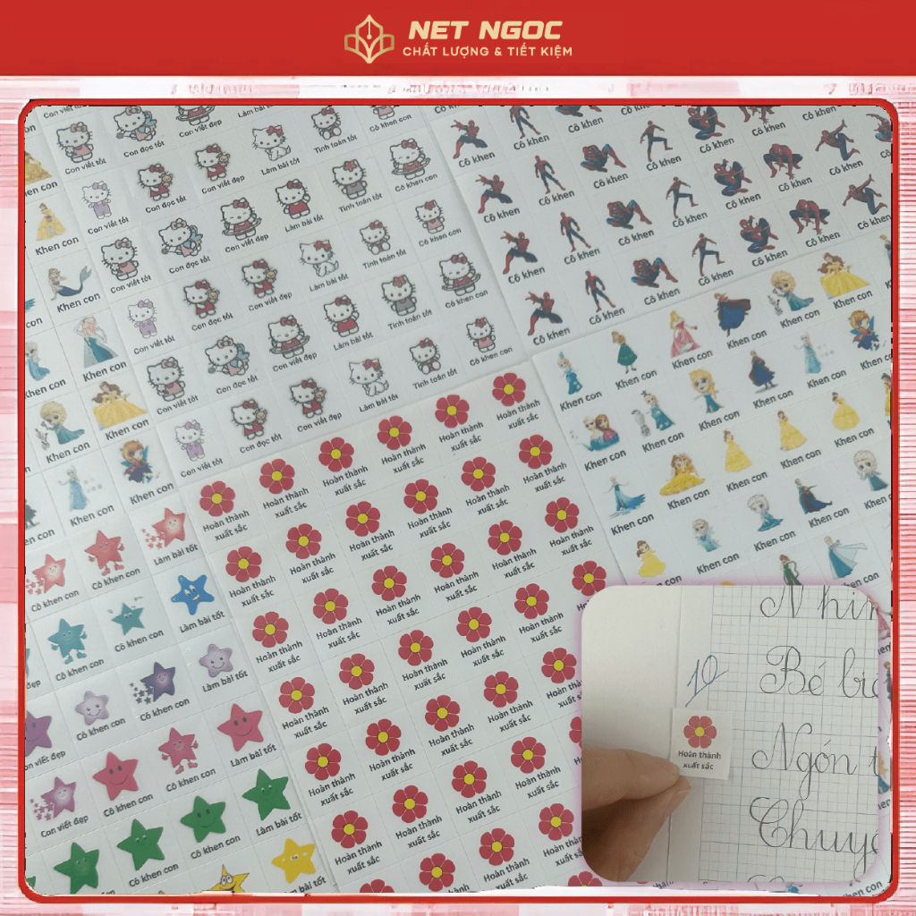 Dán nhãn Sticker khen thưởng hình kèm lời khen tờ A4 - 154 Stick ...