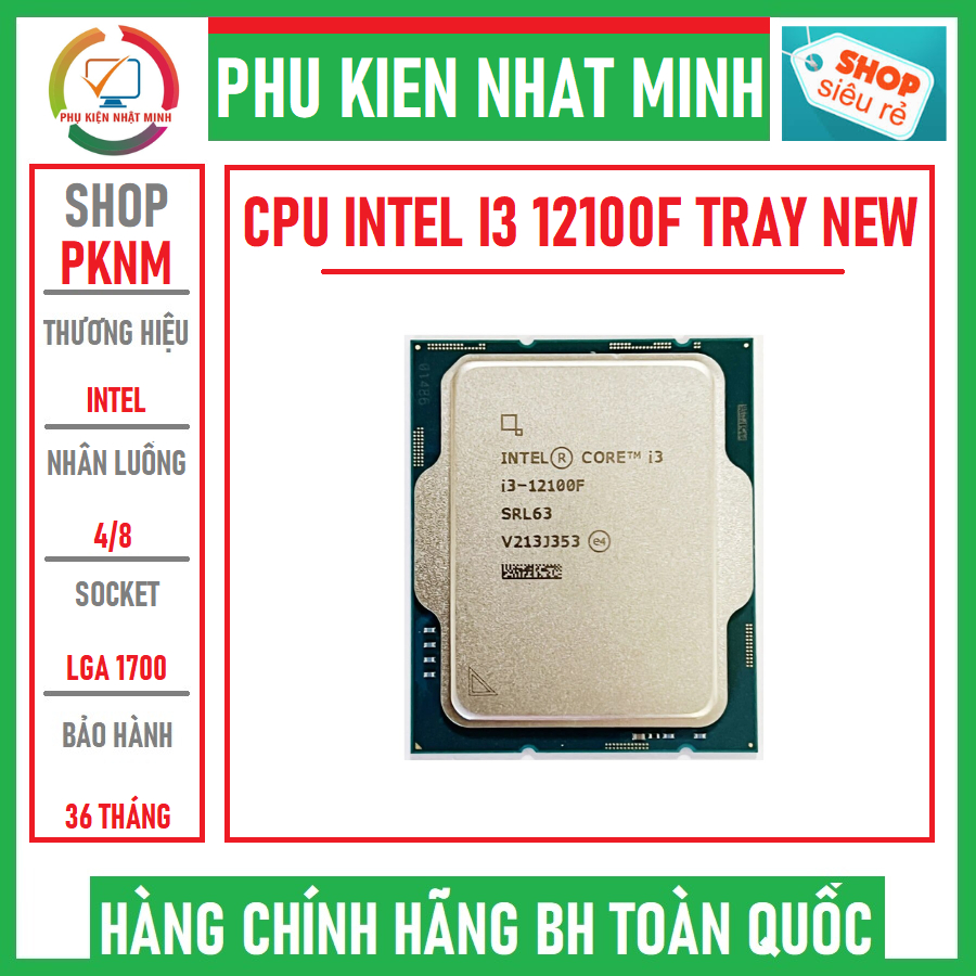 Bộ vi xử lý Intel Core i3 12100F / 3.3GHz Turbo 4.3GHz / 4 Nhân 8 Luồng ...