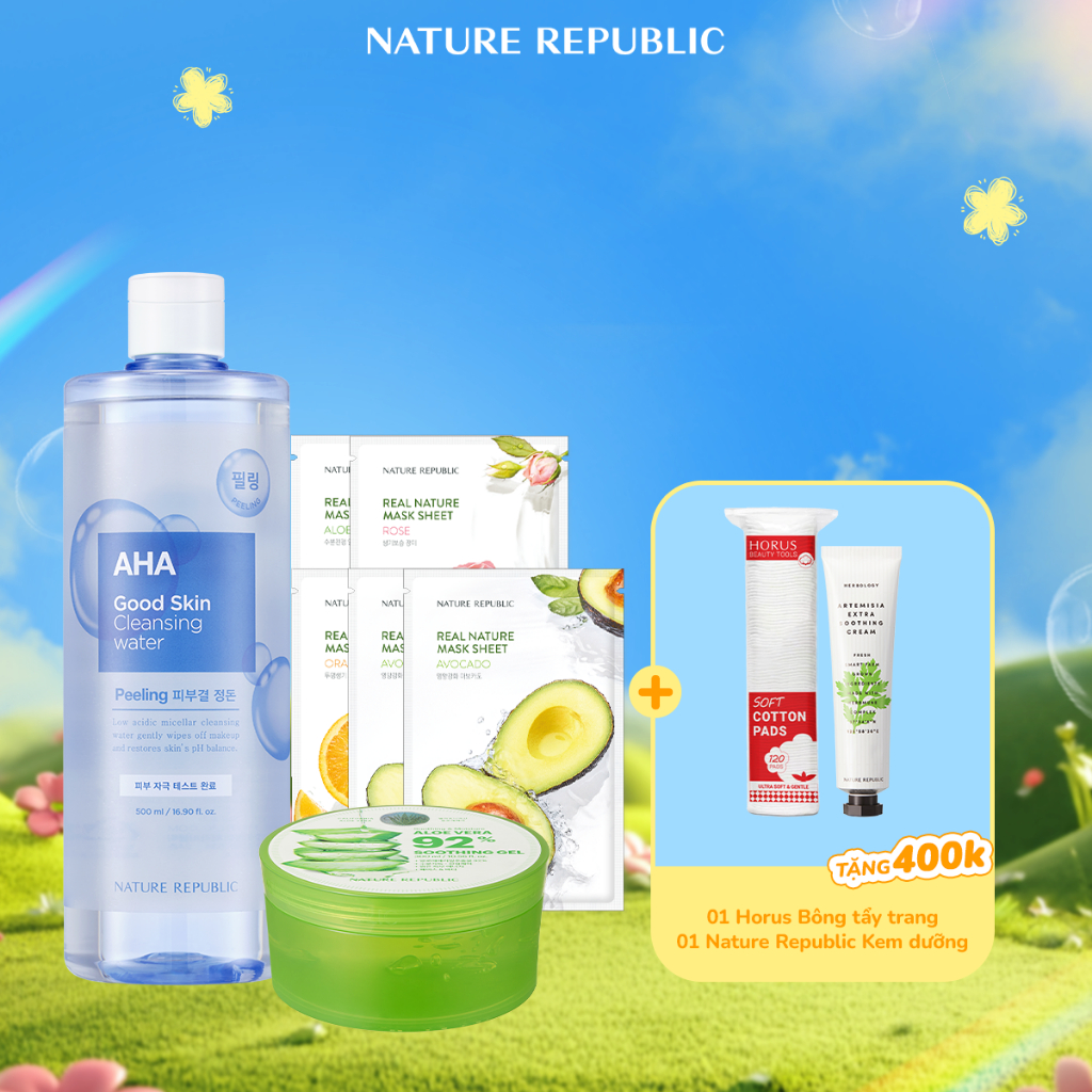 Combo Nature Republic Gel dưỡng da nha đam 92% 300ml + Nước tẩy trang ...