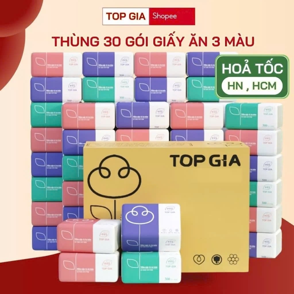 Giấy ăn gấu trúc top gia thùng 30 gói 4 lớp mix 3 màu - Giấy TOPGIA ...