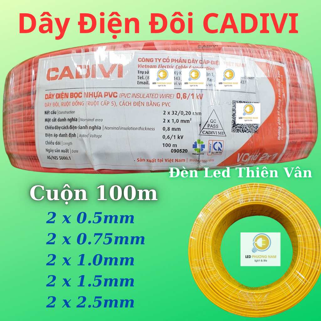Dây Điện ĐÔI [cadivi] - Cuộn 50m/100m VCmd / 2x0.5 - 2x0.75 - 2x1.0 ...