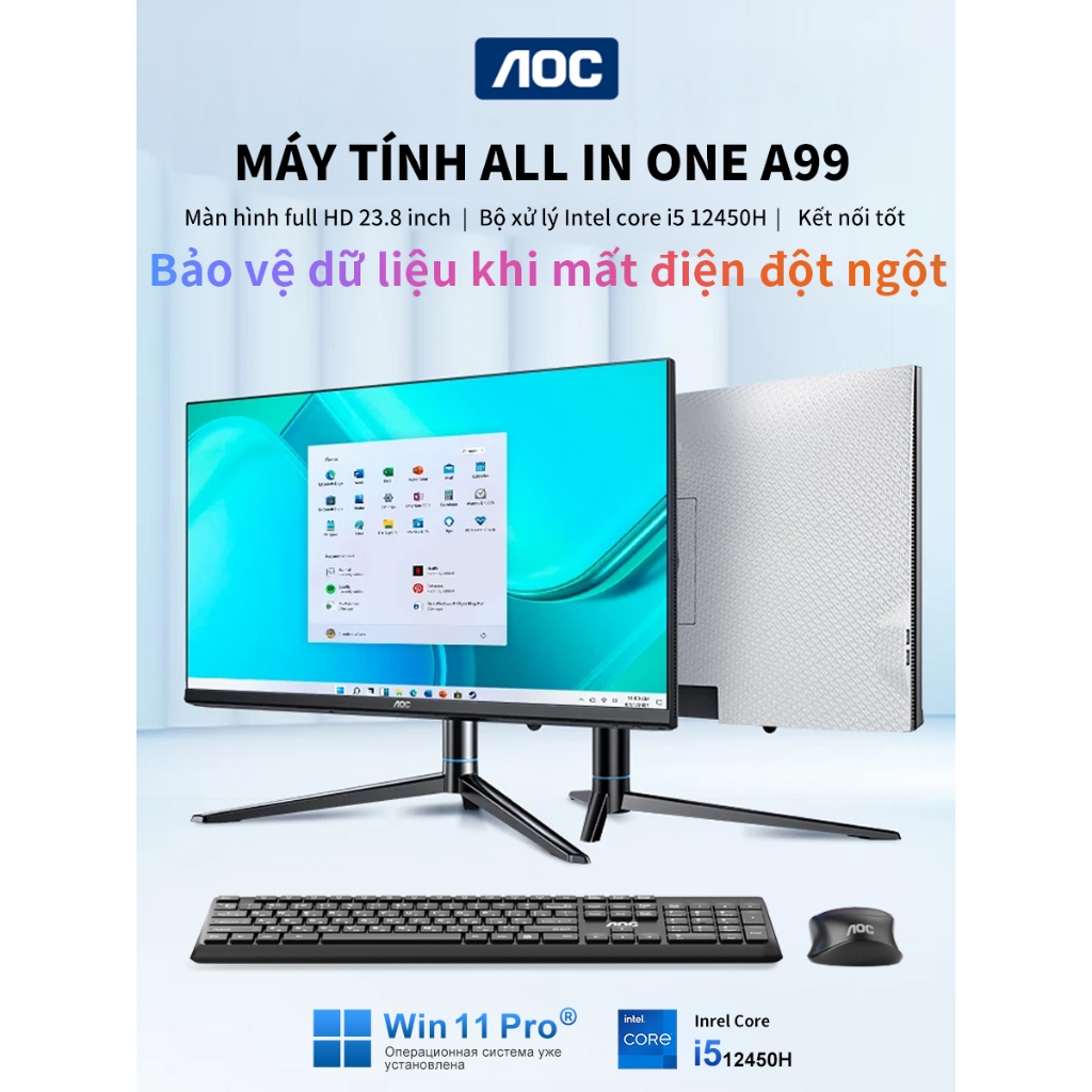 Máy tính All In One AOC A99 i5 - 12450H 16GB 512GB SSD Màn hình 23.8 Inch Pin UPS tháo rời - Bảo ...