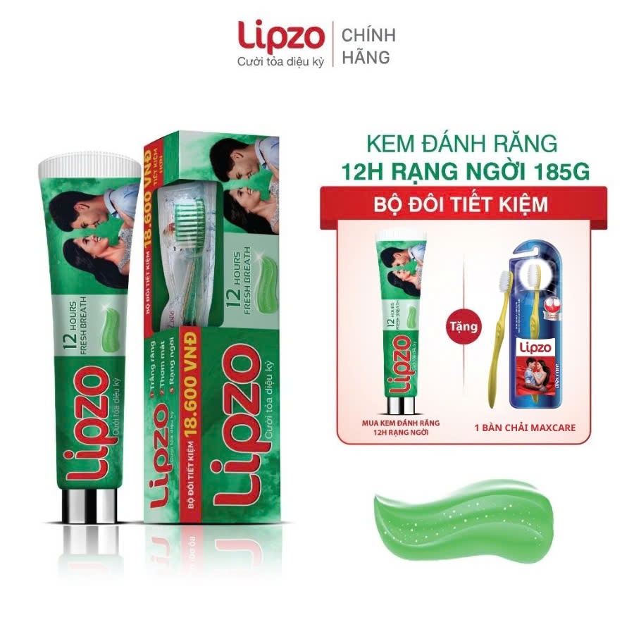 Bộ Đôi Tiết Kiệm Kem Đánh Răng Lipzo 12 Giờ Rạng Ngời 185g Và Bàn Chải ...