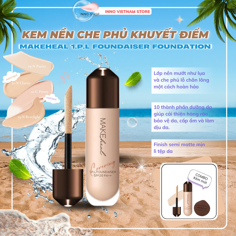 Kem nền che phủ khuyết điểm Makeheal 1.P.L Foundaser Foundation SPF 20 PA++ | Shopee Việt Nam