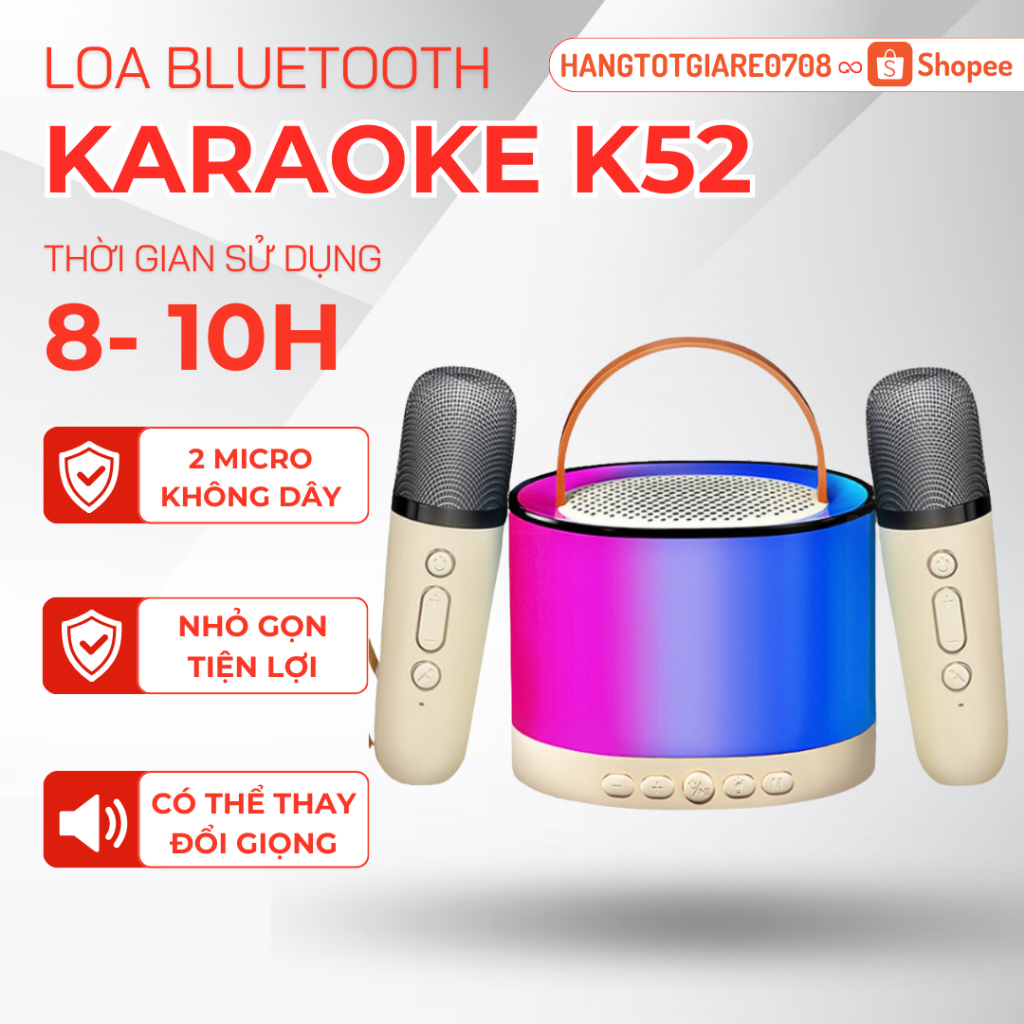 Loa Bluetooth Karaoke Mini K52 Công Suất 10W Kèm 2 Micro Không Dây, Loa ...