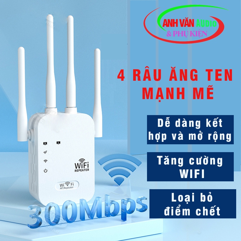 Kích sóng Wifi 4 râu tốc độ cao 300Mbs, băng tần 2.4 GHz kích sóng wifi ...