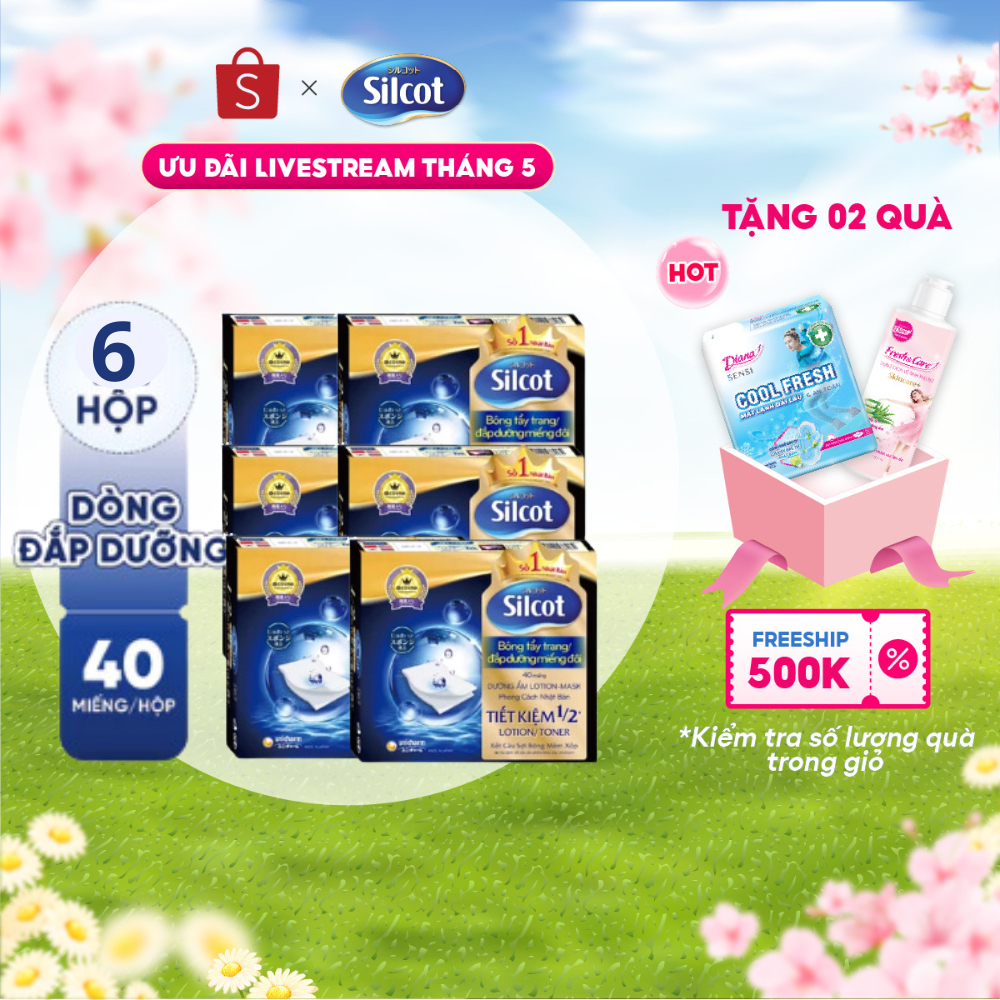 [KOL] Bộ 6 hộp Bông tẩy trang Silcot đắp dưỡng miếng đôi 40 miếng/hộp | Shopee Việt Nam