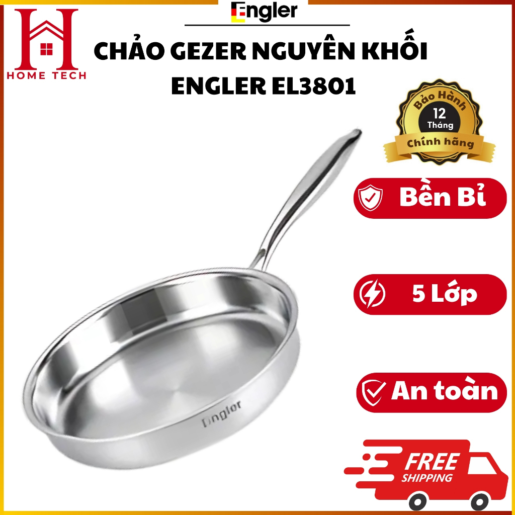 Chảo Gezer Engler EL3801 Đáy Công Nghệ 5 Lớp Inox Nguyên Khối Chống ...