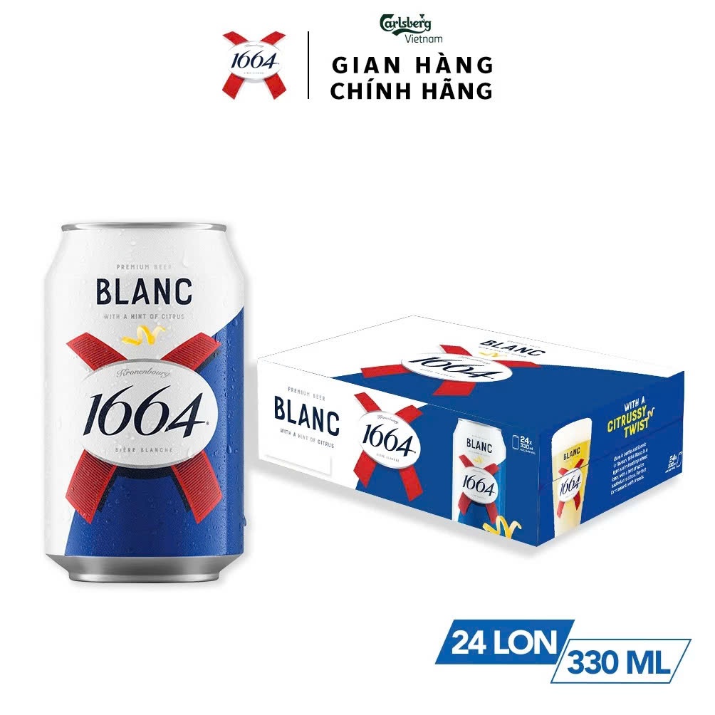 [LS] 1664 Blanc - Bia Pháp Kronenbourg - Nồng độ cồn 5% - Thùng 24 lon 330ml Premium Beer Pháp ...