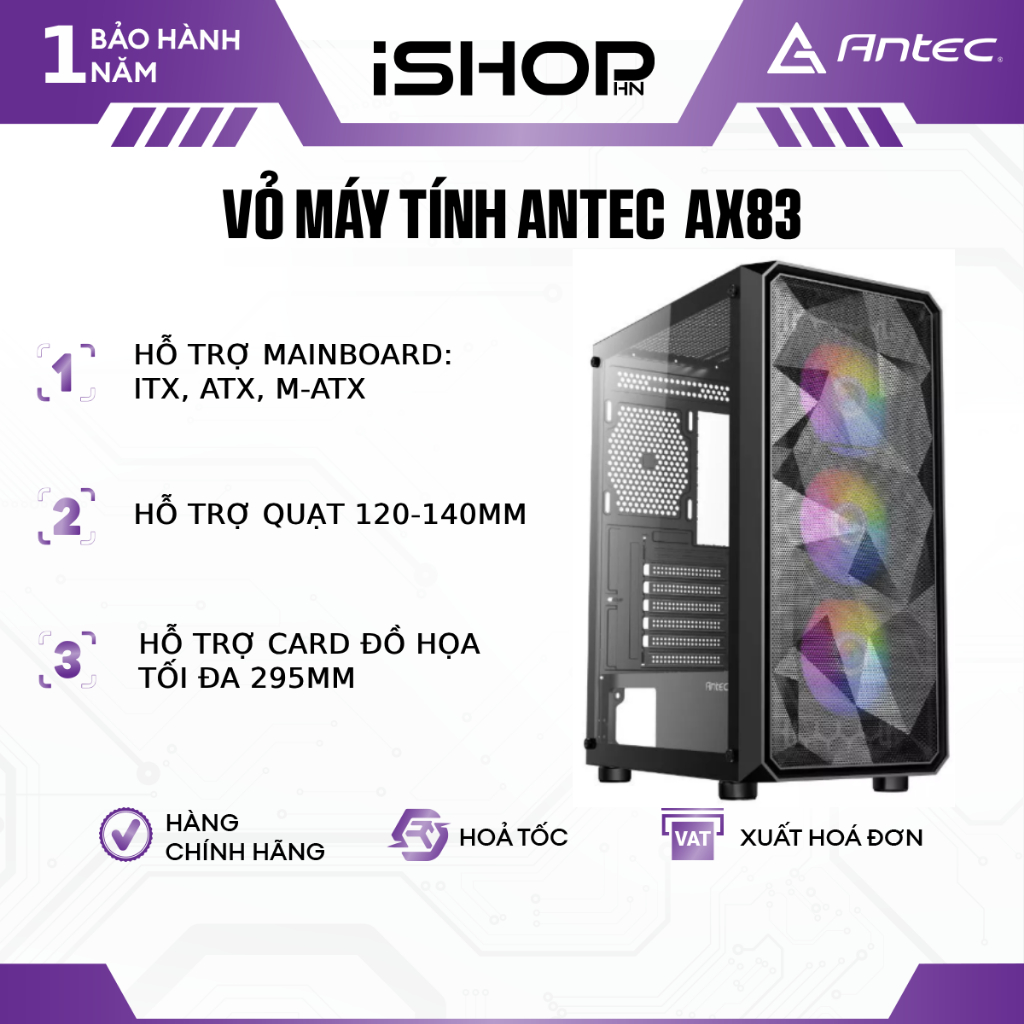Case Máy tính Antec AX83 RGB Mid Tower, kèm 3 quạt RGB 120mm, hàng ...