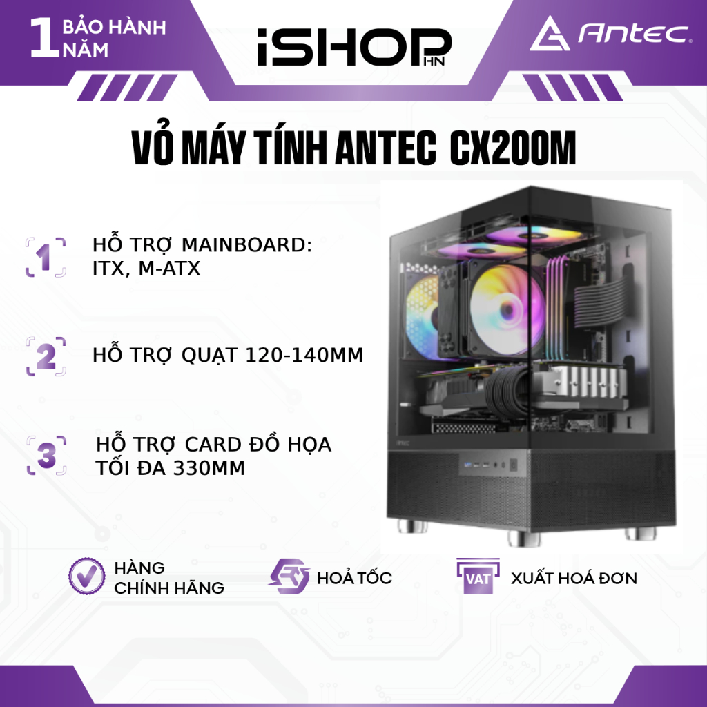 Case máy tính Antec CX200 RGB ELITE Mini Tower, form bể cá 270 độ, bảo ...