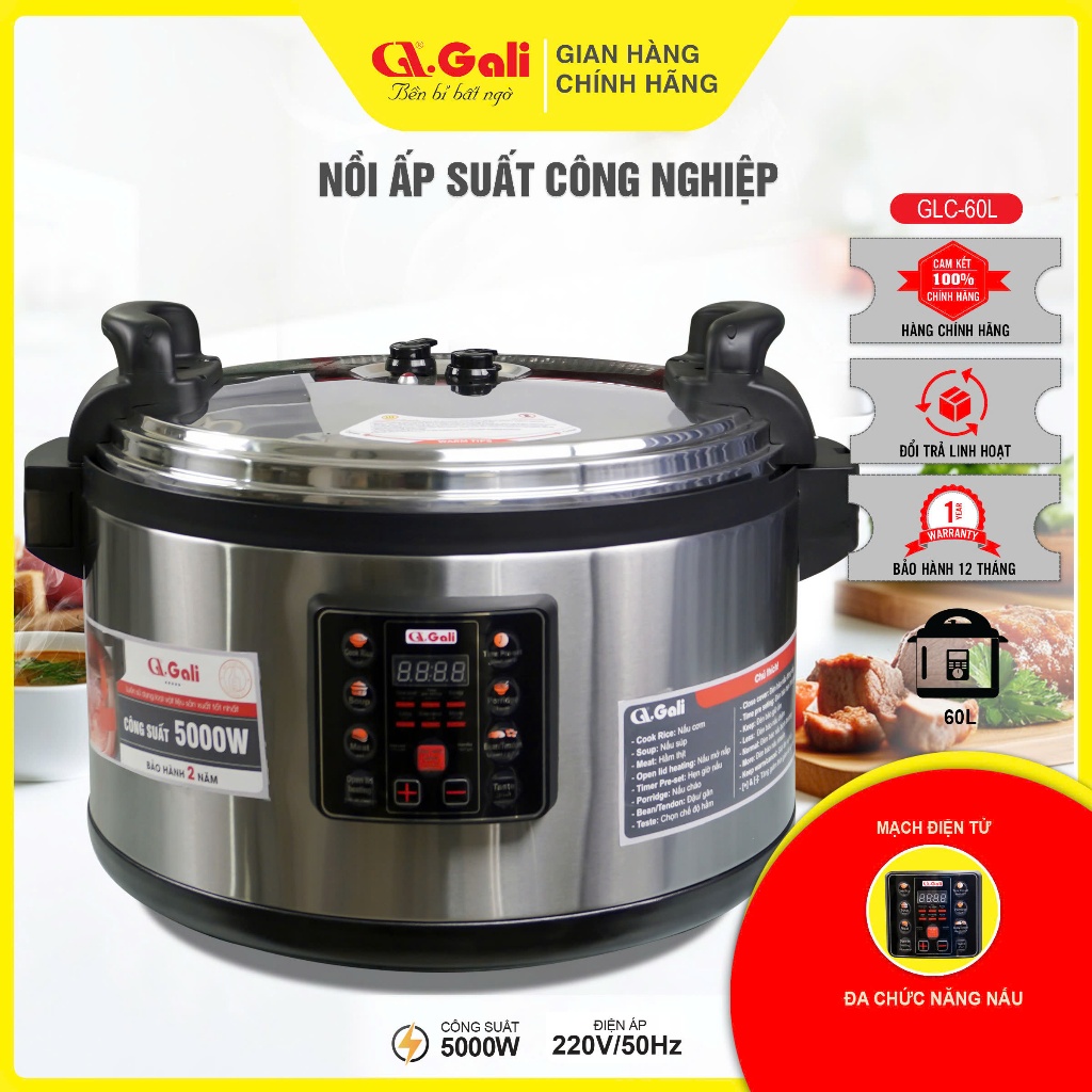 Nồi áp suất điện công nghiệp 55L 65L 75L công suất 5000W điện tử nấu hầm ninh, bảo hành 12 tháng ...