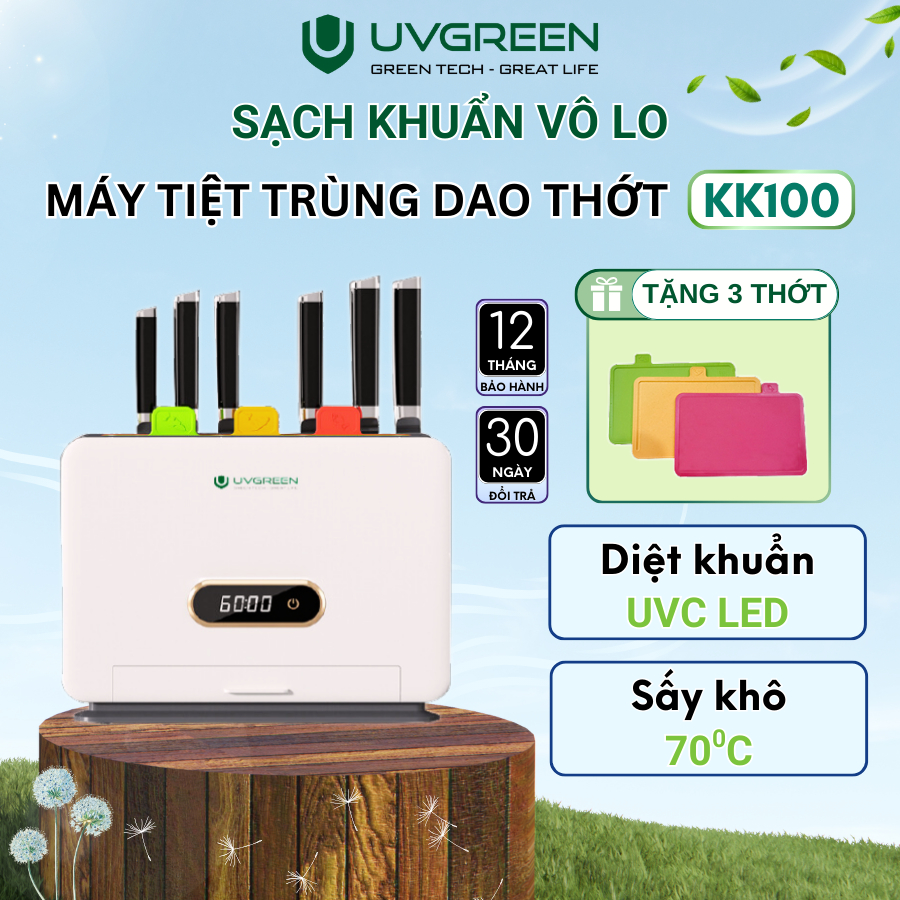 (Lives)[Tặng Bộ 3 Thớt] Máy tiệt trùng sấy khô dao thớt UVGREEN KK100-Sấy Khô 70’C, UVC LED, Bảo ...