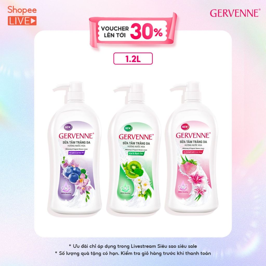 Sữa tắm trắng da hương nước hoa Gervenne 900g / 1.2l (3 mùi) - Live MCN | Shopee Việt Nam