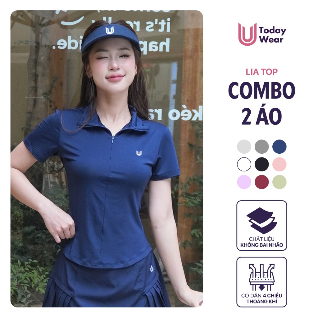 Combo 2 áo thể thao cổ polo nữ Lia Top mặc tập gym yoga, chất liệu ...