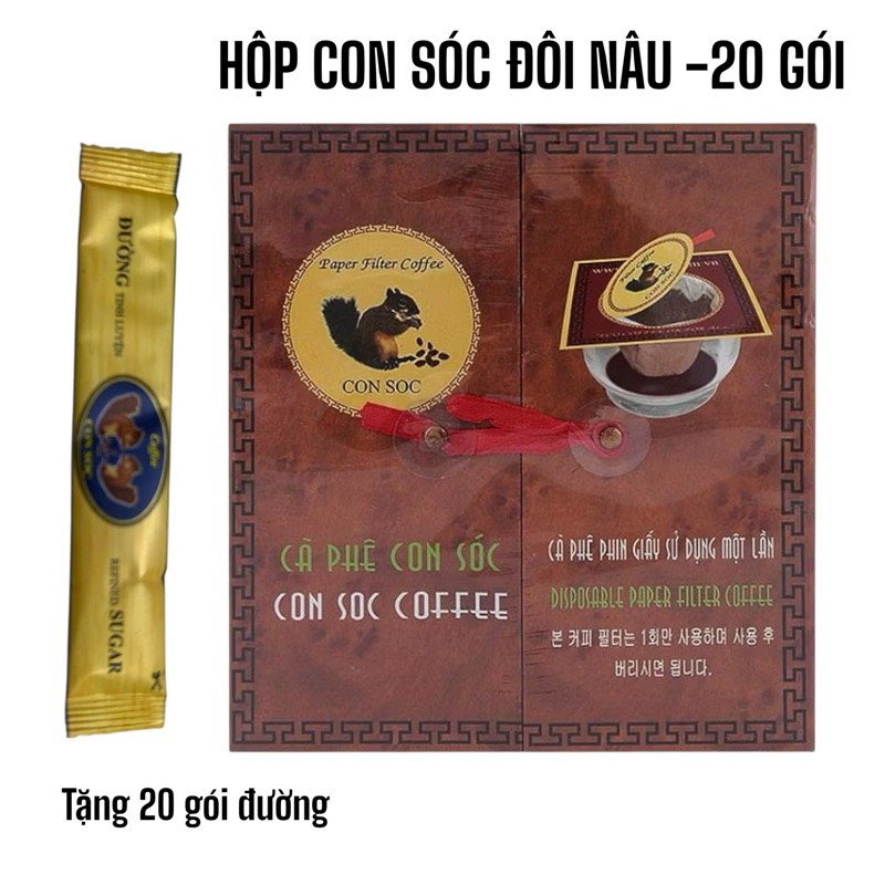 Cà phê Con Sóc Phin Giấy Đôi Nâu( Hộp 20 Gói) | Shopee Việt Nam