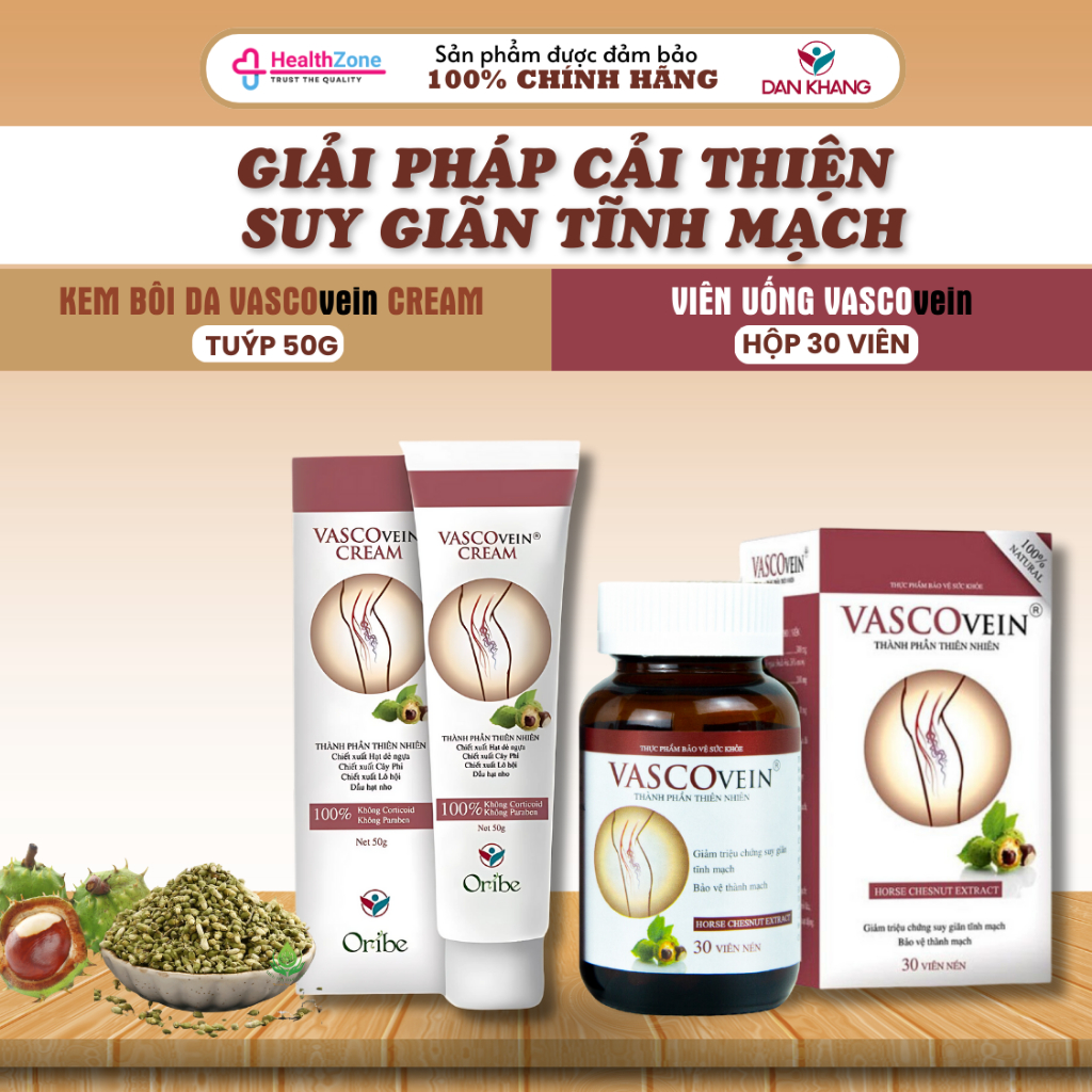 Bộ đôi Viên Uống và Kem Bôi VASCOVEIN Cho Người Suy Giãn Tĩnh Mạch ...