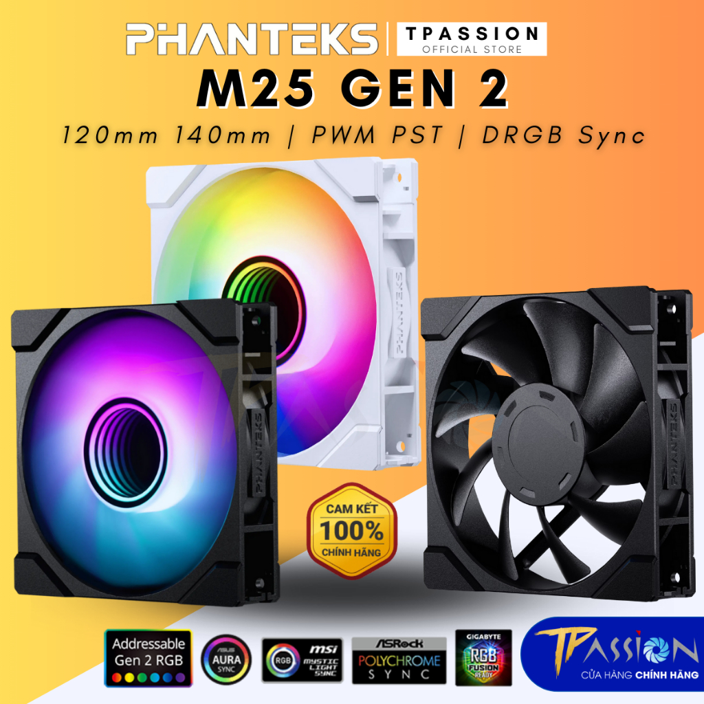 Quạt fan case Phanteks M25 GEN 2 - 120 / 140 - LED 5V ARGB sync main ...