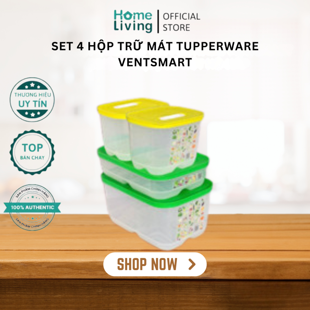 Bộ 4 Hộp Trữ Mát TUPPERWARE Ventsmart (Không Hộp) Có Nút Hô Hấp ...