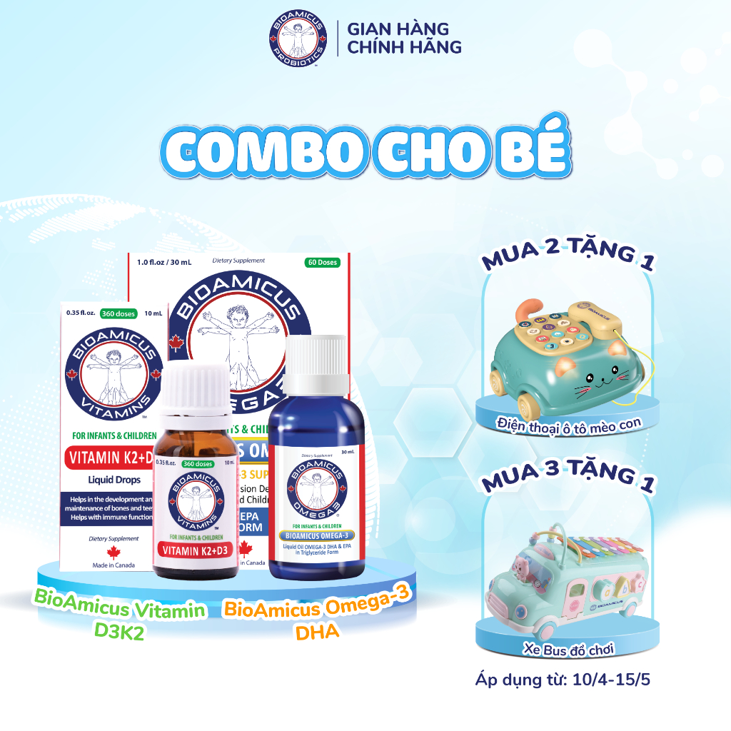 Bộ Đôi Cho Bé - BioAmicus Vitamin K2 & D3 & BioAmicus Omega-3 DHA ...