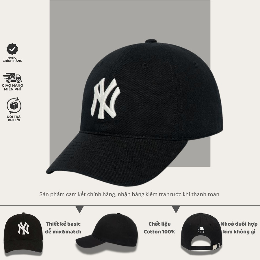 Mũ Nón Lưỡi Trai MLB Meowist logo NY chất liệu vải Kaki Đen , Thời ...