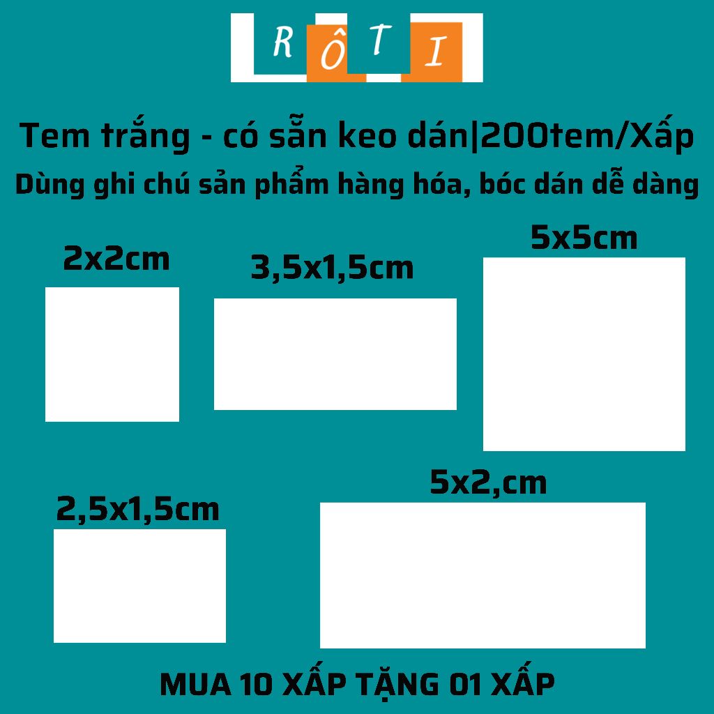 Set 100-200 Tem trắng dùng ghi note sản phẩm, có sẵn keo và đường biên ...