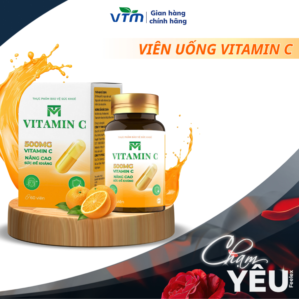 Viên uống VTM Vitamin C bổ sung vitamin C,hỗ trợ làm sáng da, mờ thâm ...