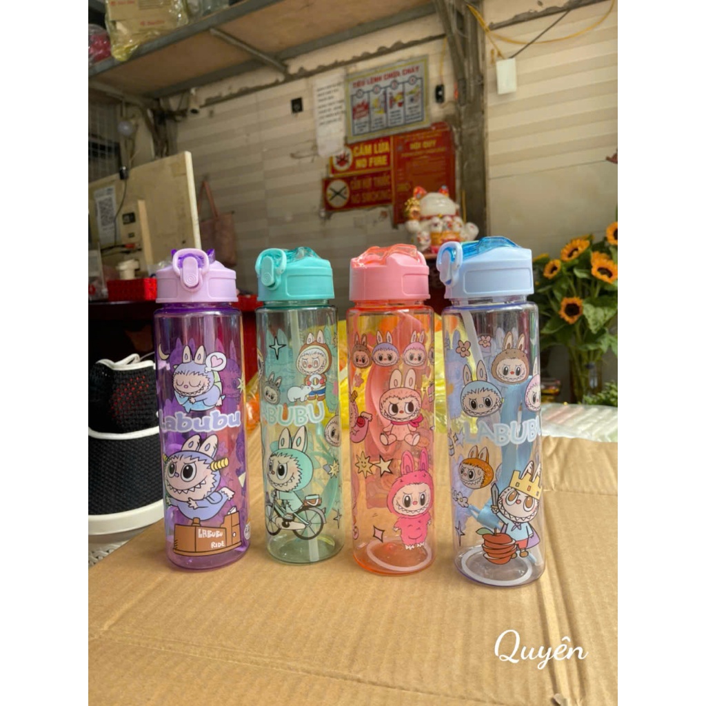 HÀNG LOẠI 1 - Bình Nước Nhựa Capybara & Labubu Nắp Bật Có Ống Hút Và ...