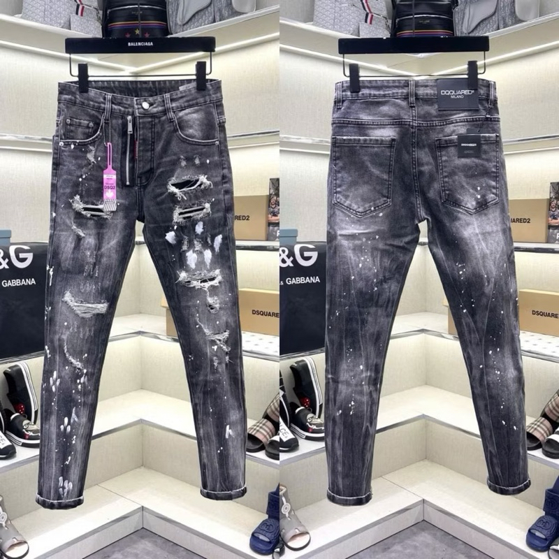 Quần Jean Bò Nam Slimfit Wash Xám Bạc Loang Rách Xước Vảy Sơn Nhăn 3D ...