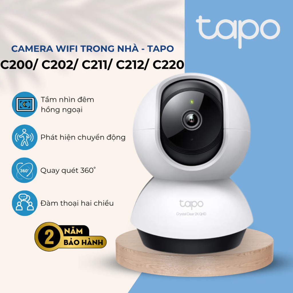 Camera Wifi trong nhà TP-Link Tapo C200/ C202/ C222/ C211/ C212/ C220 Full HD 2MP/3MP, Xoay 360 ...