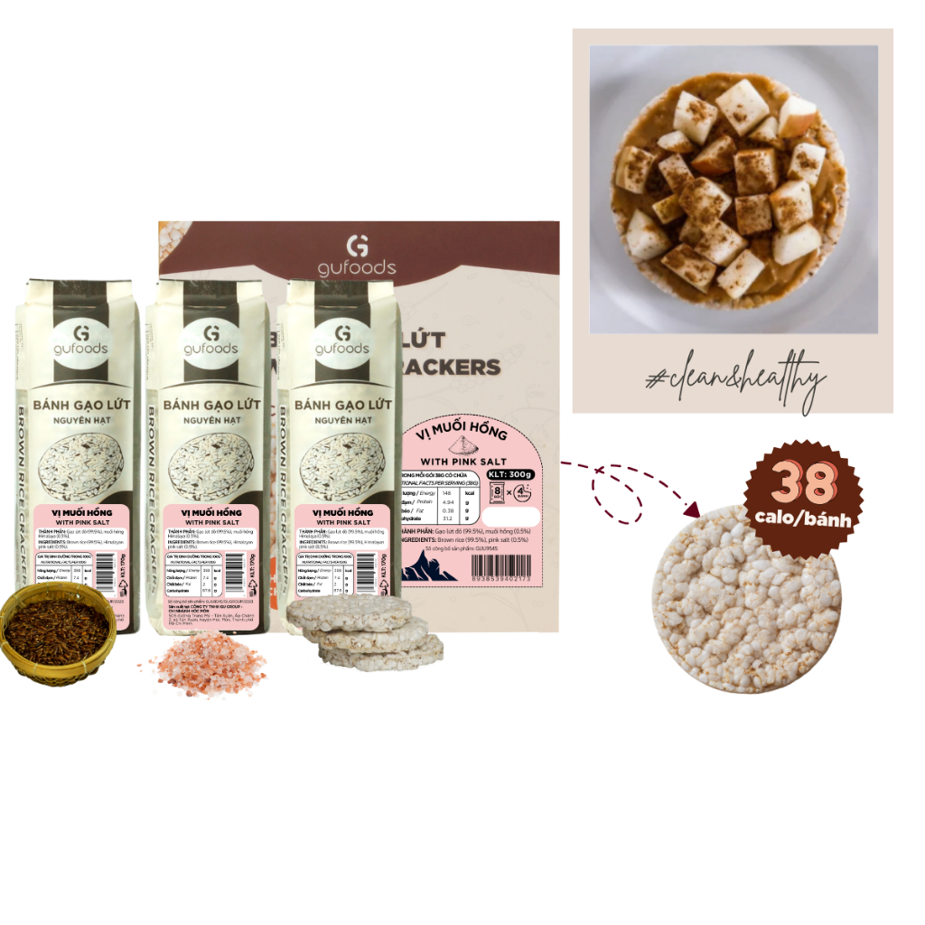 Bánh gạo lứt GUfoods vị Muối hồng - Không chiên dầu, Không đường, Eat ...