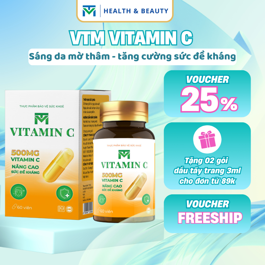 Viên uống VTM Vitamin C giúp bổ sung vitamin C, hỗ trợ sáng da, mờ thâm, tăng cường đề kháng ...