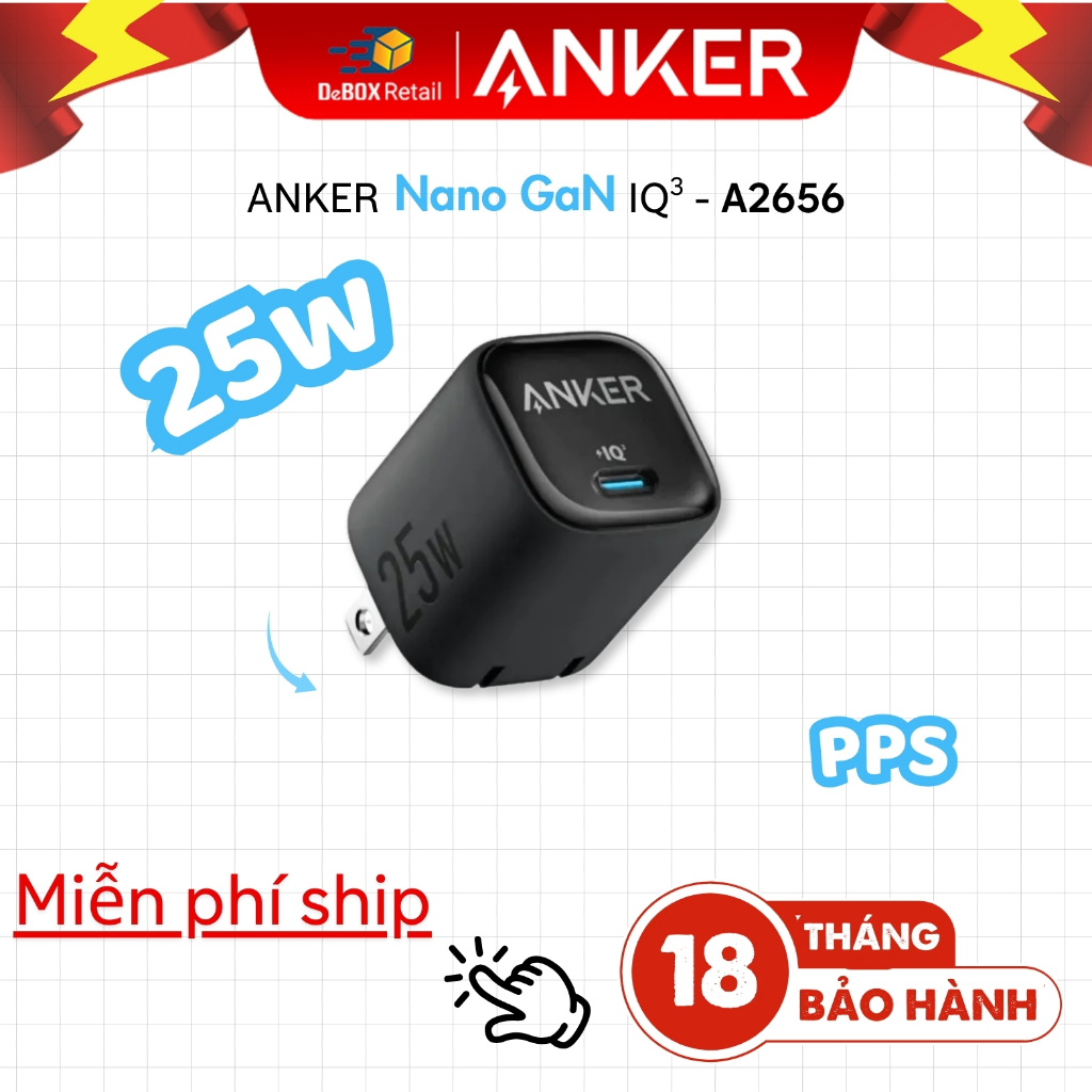 Củ sạc nhanh ANKER hổ trợ sạc nhanh PPS 25W gập gọn, 1 cổng USB-C ...