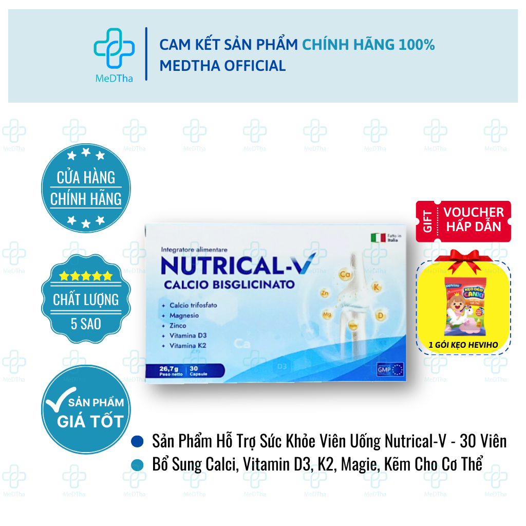 Nutrical-V - Bổ Sung Canxi, Vitamin D3, K2, Magie, Kẽm Cho Phụ Nữ Có Thai, Cho Con Bú (Hộp 30 ...