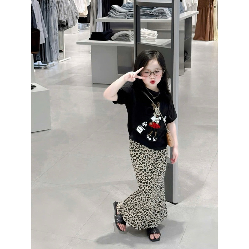 SẴN - (HÀNG THIẾT KẾ) NH15 Set áo thun Mickey chân váy da beo 7-40kg ...