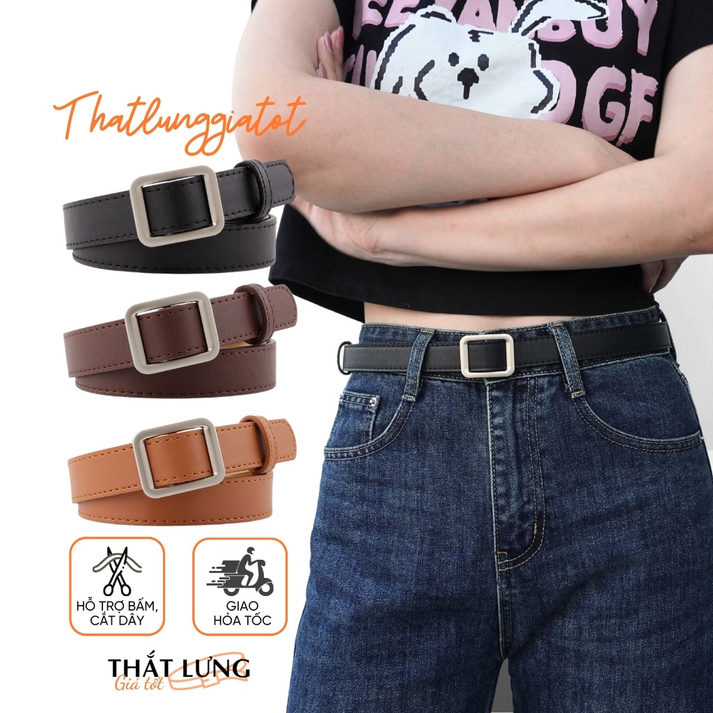 Dây nịt nữ TL006 thắt lưng nữ không lỗ mặt chữ nhật phong cách Hàn Quốc 2.3cm - Thắt Lưng Giá ...