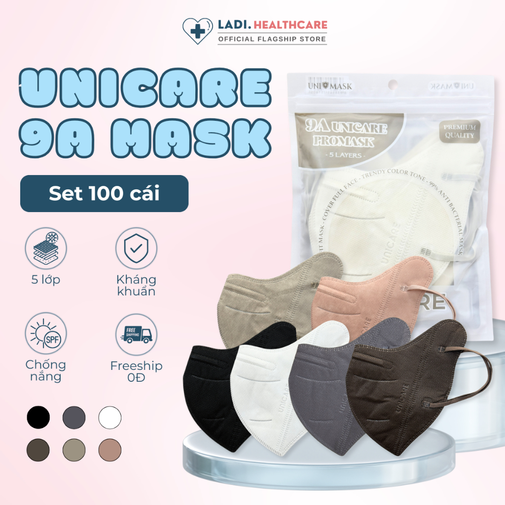 [Combo 100 cái] Khẩu Trang 9A UNICARE Chính Hãng 5 Lớp Ôm Mặt, Siêu Chống Nắng Ngăn Khói Bụi ...