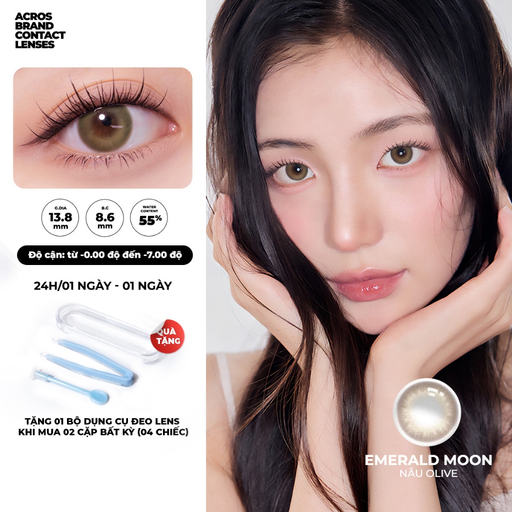 Kính áp tròng 1 ngày CLALEN được ACROS phân phối, Lens màu Nâu Olive EMERALD MOON (01 bên lens ...