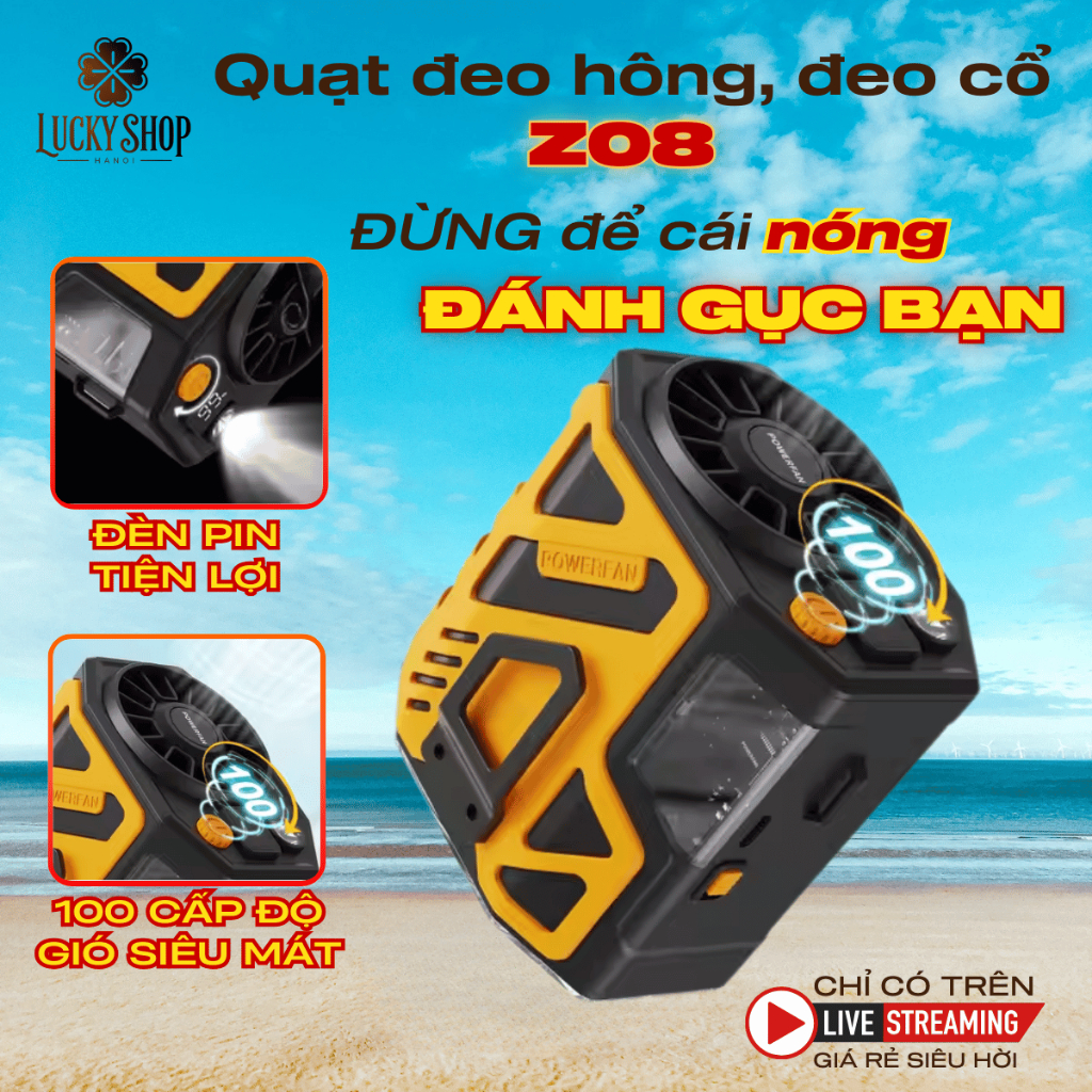 Quạt đeo thắt lưng Z08, quạt điều hoà đeo hông pin 10000mAh kiêm sạc dự ...