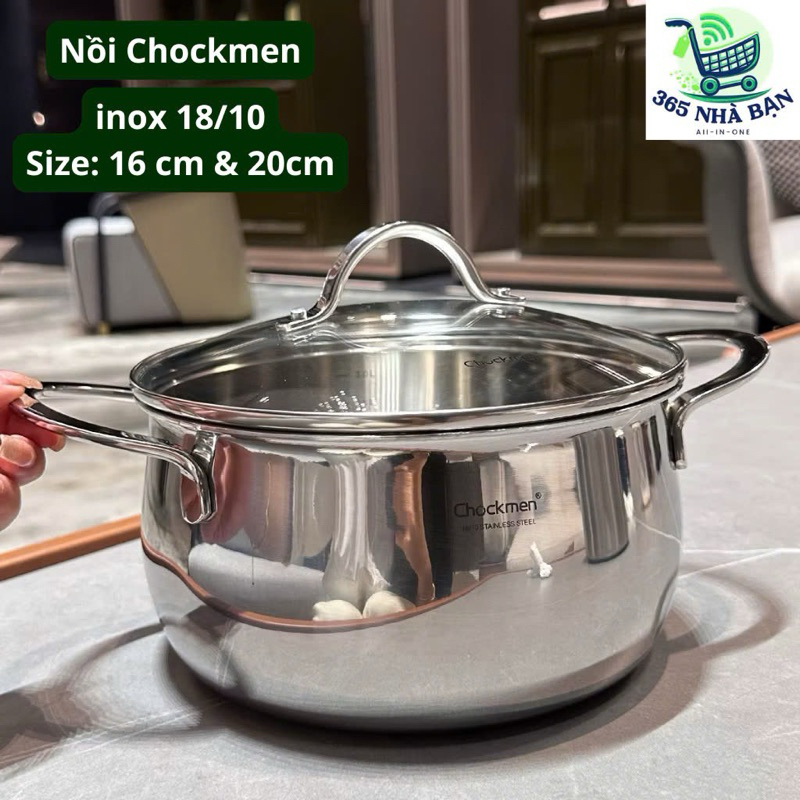Nồi canh Chockmen inox 18/10 cao cấp Size 16cm và 20cm, nồi thành cao inox, dùng mọi loại bếp ...