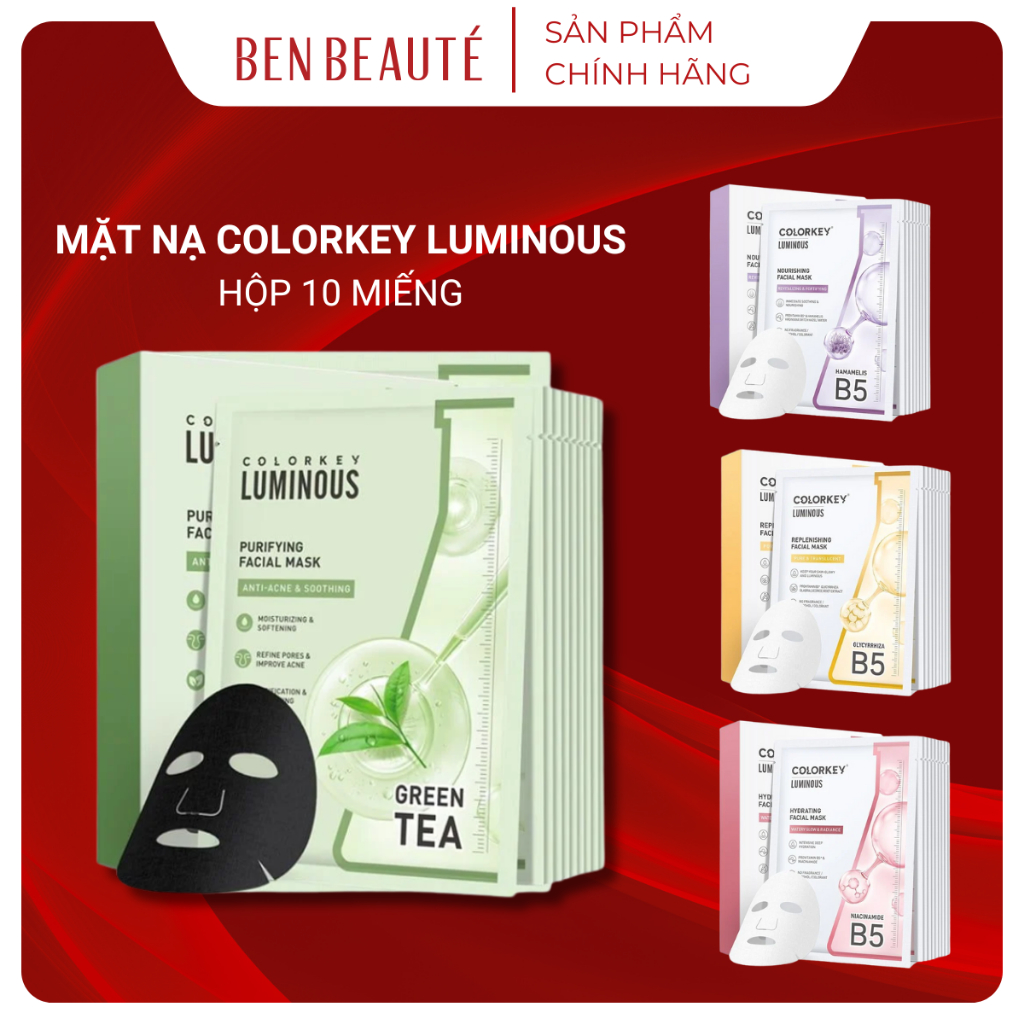 Mặt Nạ Trà Xanh COLORKEY LUMINOUS BHA Hỗ Trợ Giảm Dầu Mụn Hộp 10 Miếng ...