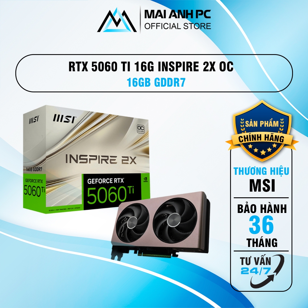 Card màn hình MSI RTX 5060 Ti INSPIRE 2X OC 16G | Shopee Việt Nam