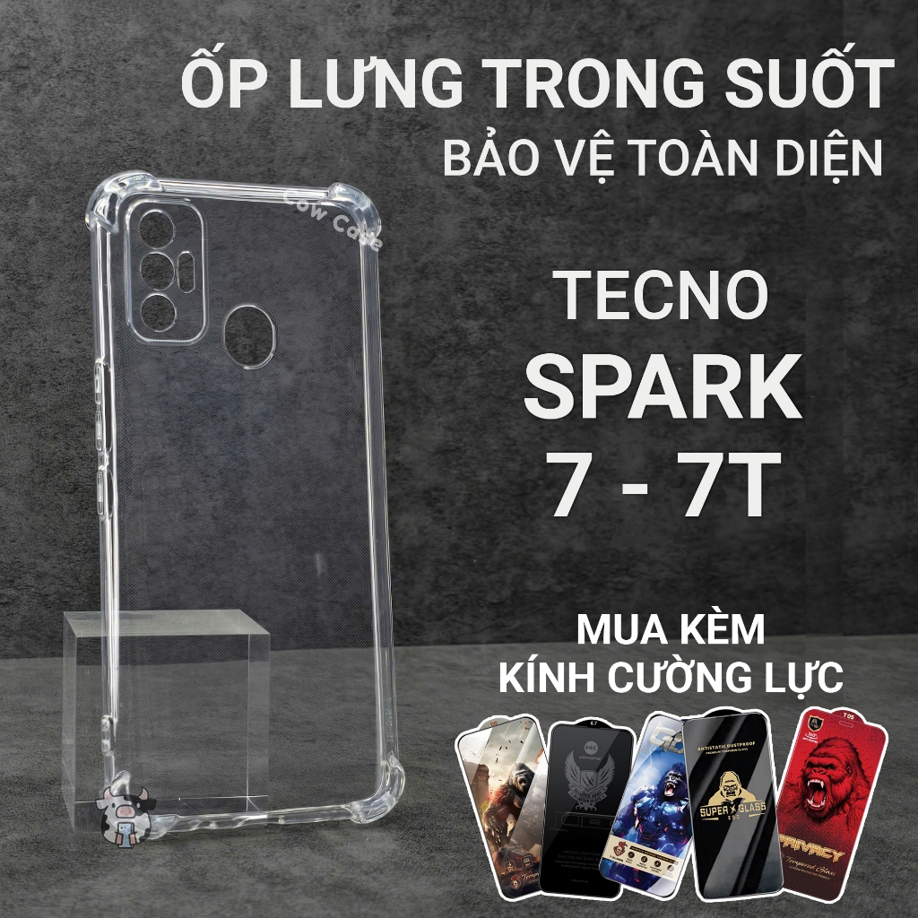 Ốp lưng Tecno Spark 7T, Spark 7 Cowcase trơn trong suốt | Ốp điện thoại Techno dẻo bảo vệ camera ...