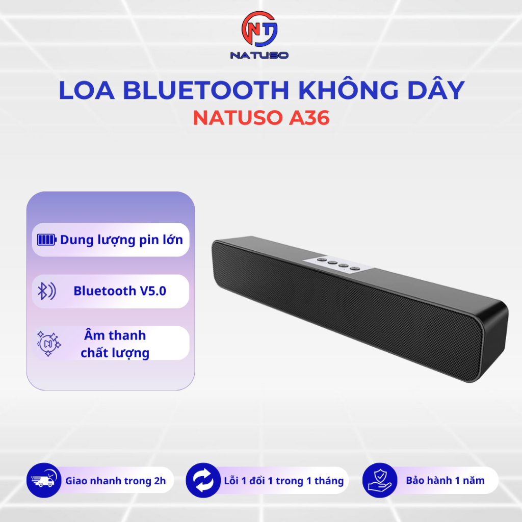 Loa Bluetooth Natuso A36 không dây, nghe nhạc bass mạnh, hỗ trợ USB và ...