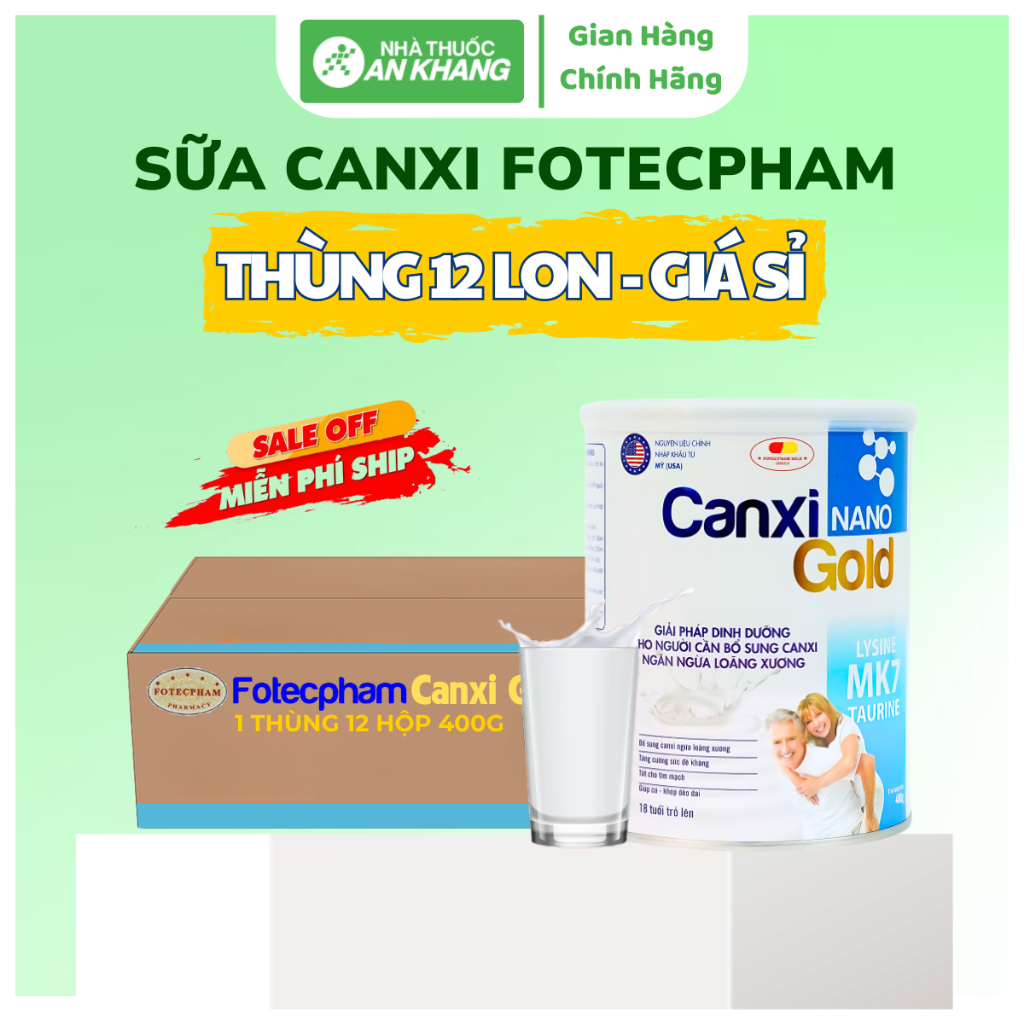 [Thùng 12 Hộp]Sữa Bột CanXi Nano Gold Hộp 400 Gram Bổ sung Canxi - Hỗ Trợ Xương Khớp Fotecpham ...