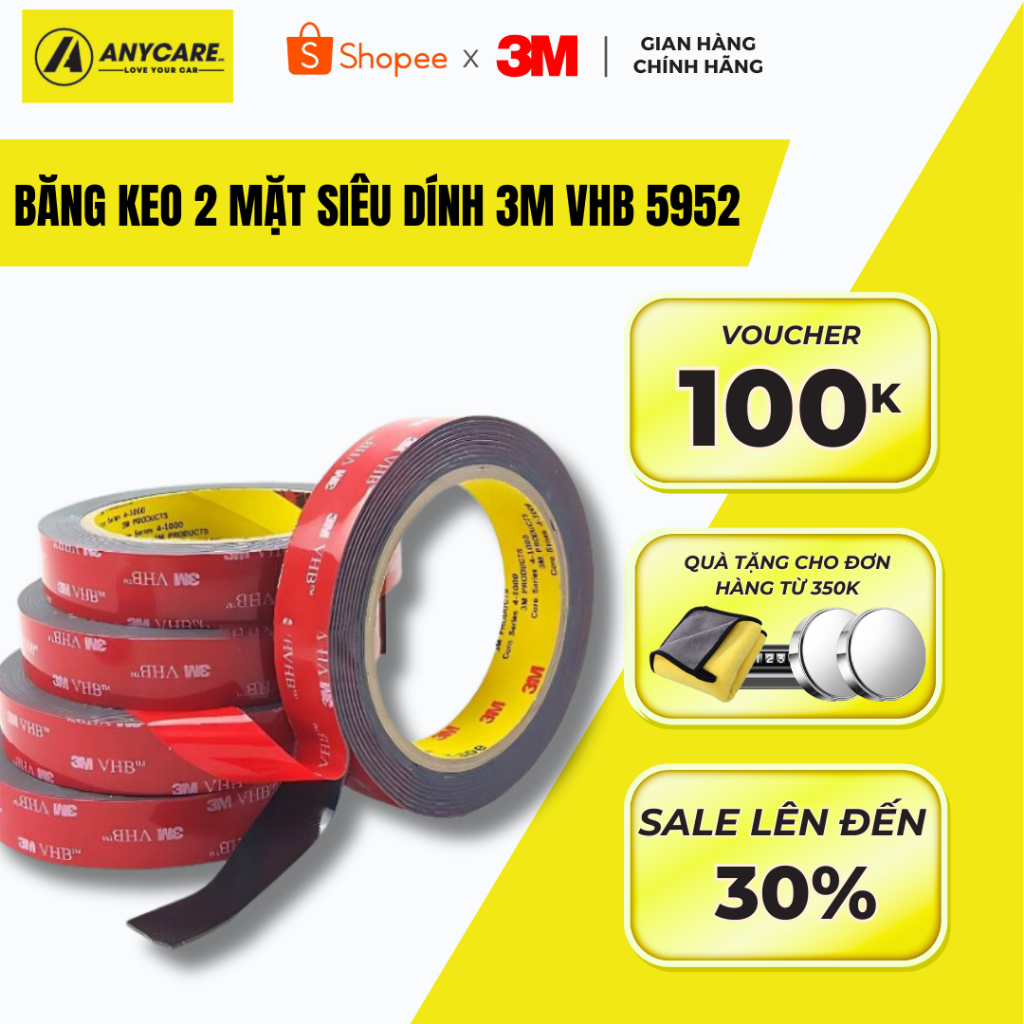 Băng Keo 2 Mặt Siêu Dính 3M VHB 5952 Chính Hãng Hà Nội, Băng Keo Cường Lực Cuộn Lẻ 0.5m, 1m, 2m ...
